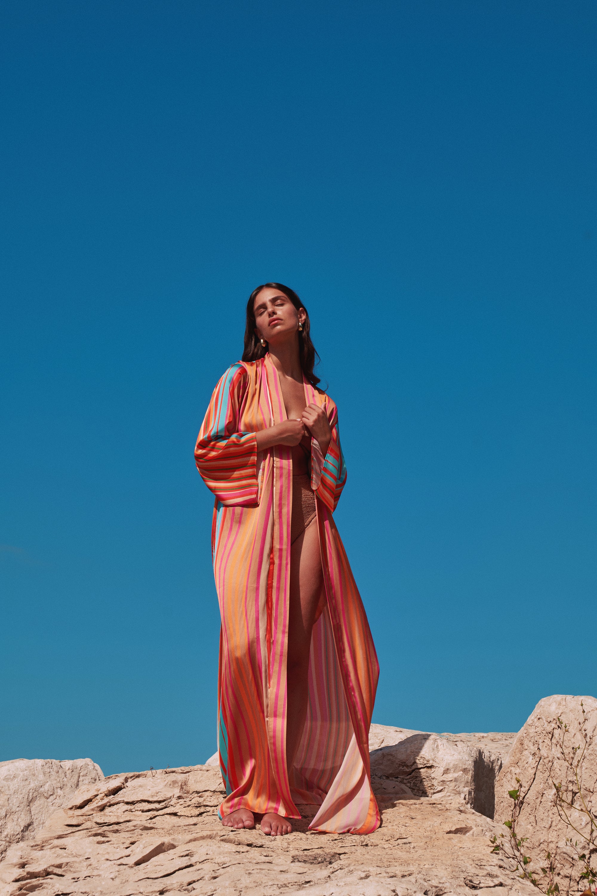 PRINT STRIPES KIMONO AND DRESS SET – Dima Ayad