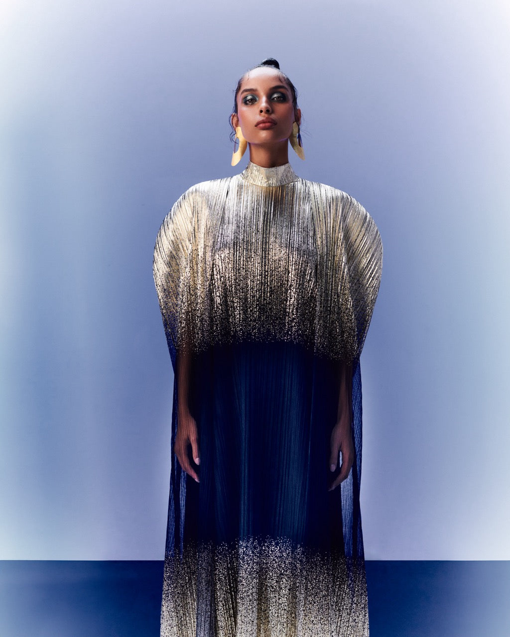 Pleated Metallic Full Cape and Dress Set – Dima Ayad